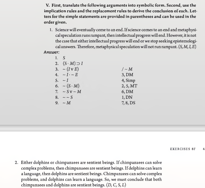 V. First, translate the following arguments into | Chegg.com