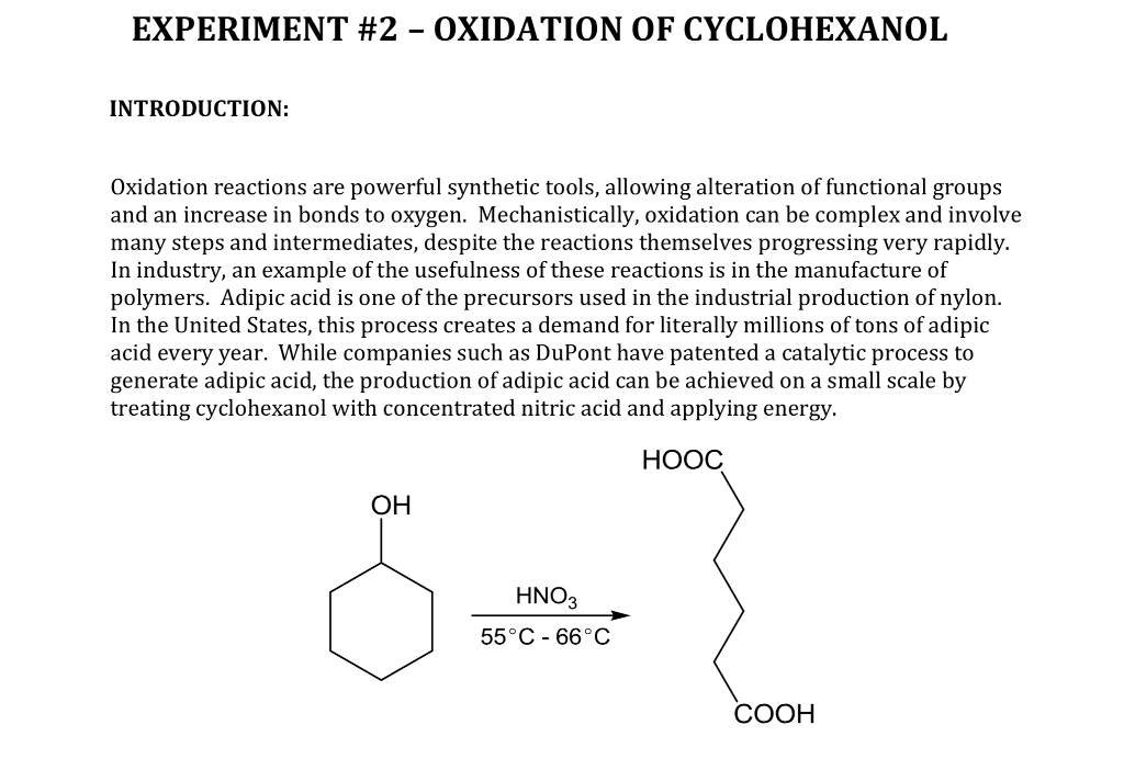 Solved EXPERIMENT #2-OXIDATION OF CYCLOHEXANOL INTRODUCTION: | Chegg.com