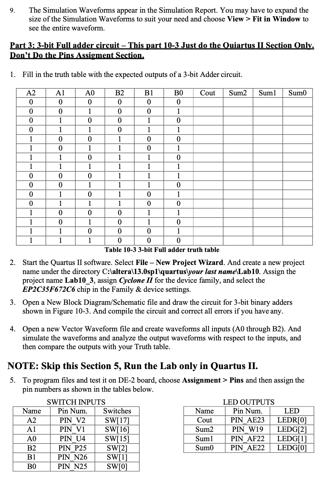 Solved Equipment/Parts Needed: PC (Altera Quartus II V13.0 | Chegg.com