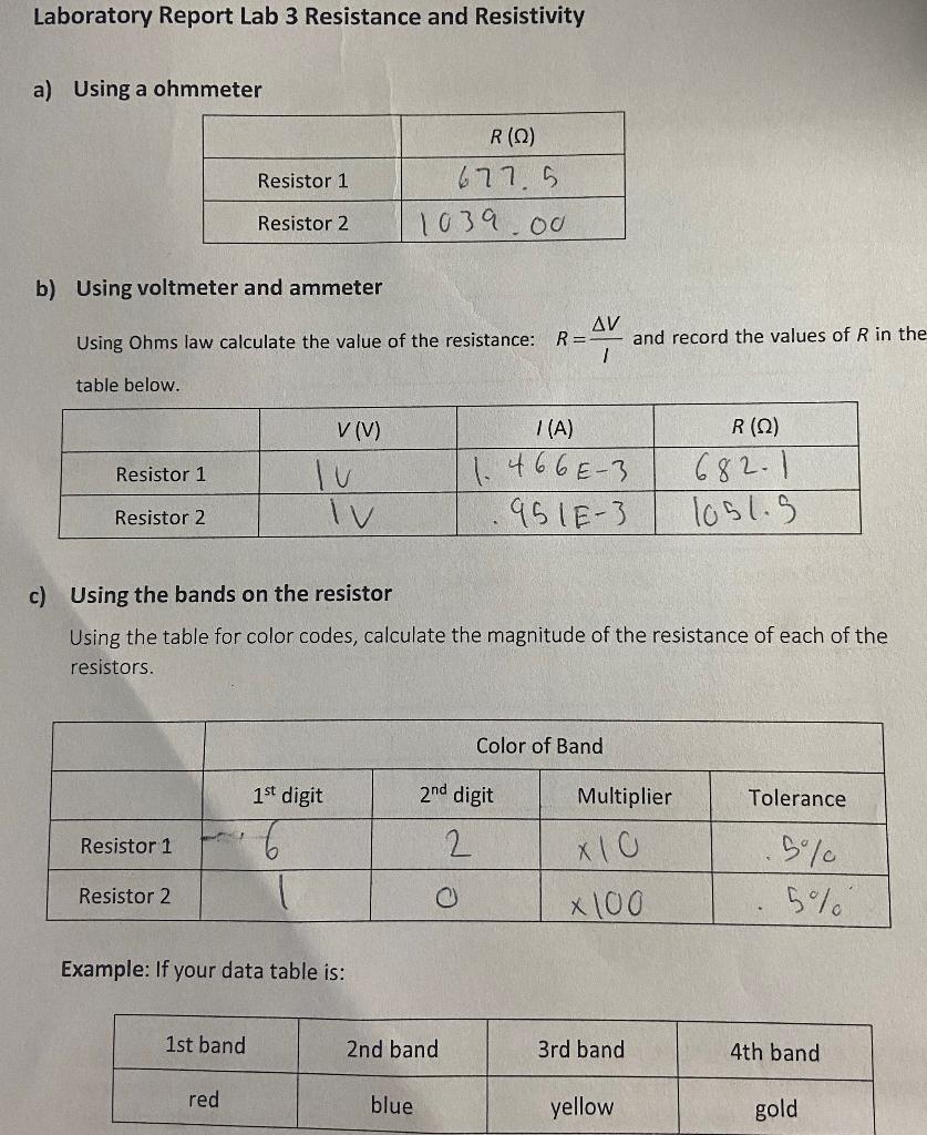 Solved Laboratory Report Lab 3 Resistance and Resistivity | Chegg.com