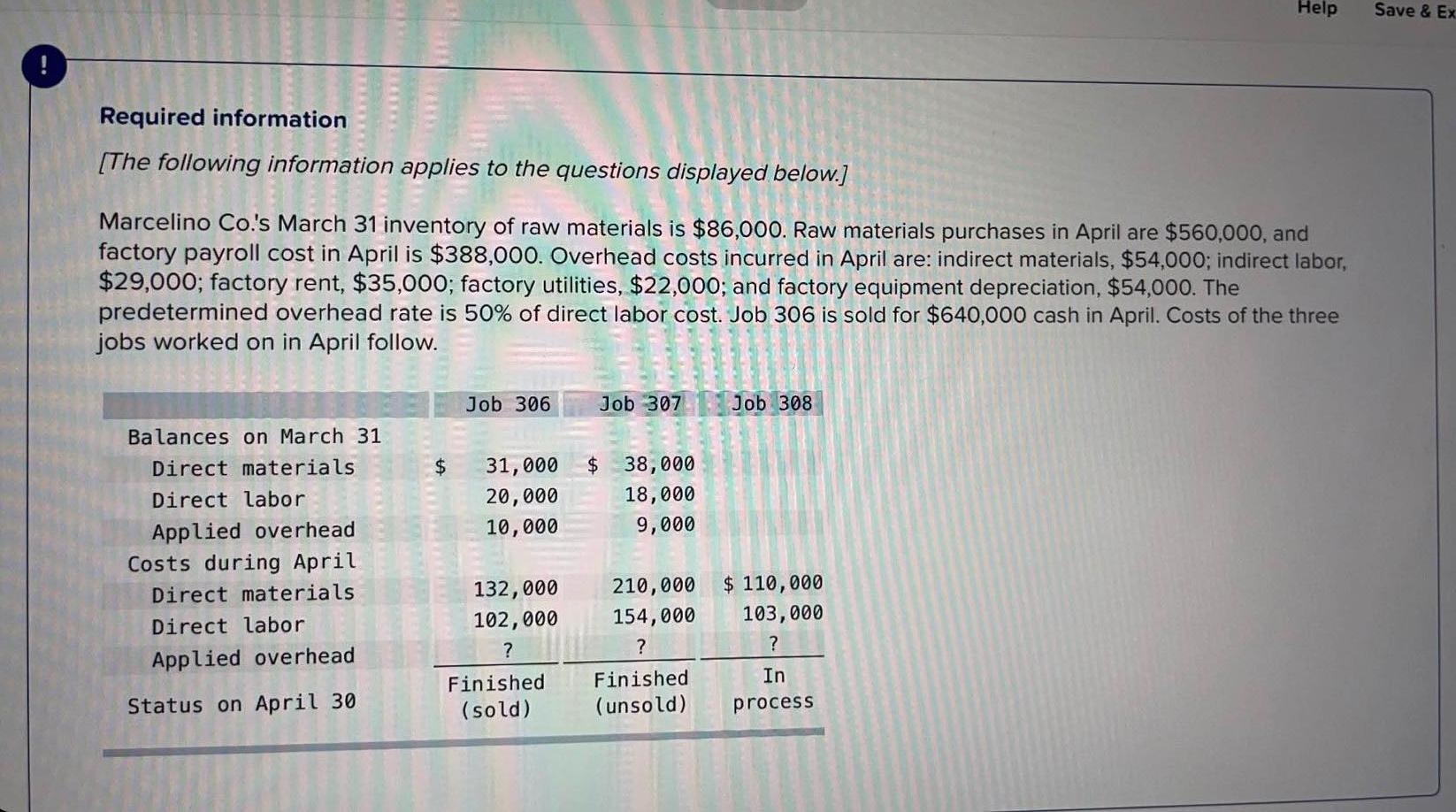 Solved Help Save & Ex Required information [The following | Chegg.com Solved Help Save & Ex Required information [The following | Chegg.com