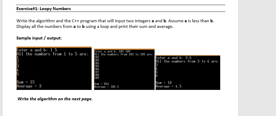 Solved Exercise#1: Loopy Numbers Write the algorithm and the | Chegg.com