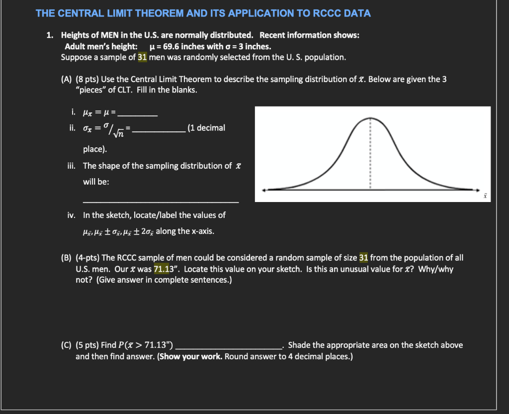 Solved THE CENTRAL LIMIT THEOREM AND ITS APPLICATION TO RCCC | Chegg.com