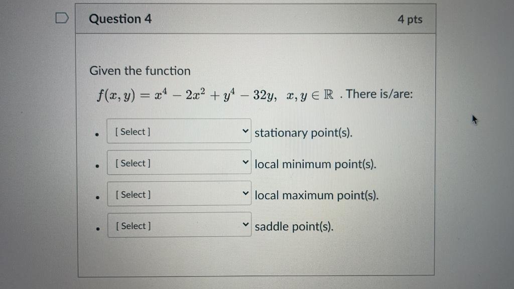 Solved Question 4 4 pts Given the function f(x, y) = 24 – | Chegg.com