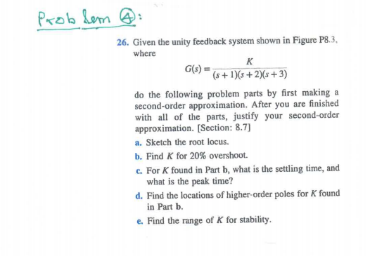 Solved Problem 26. Given the unity feedback system shown in | Chegg.com