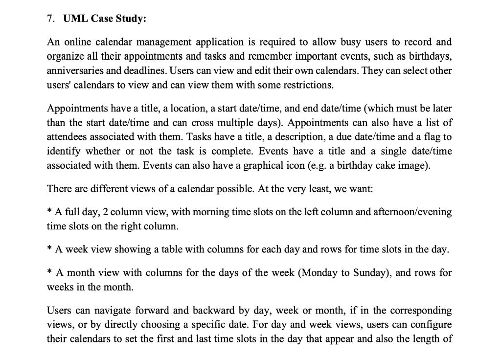 Solved 7. UML Case Study: An online calendar management | Chegg.com
