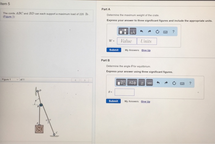 Solved The cords ABC and BD can each support a maximum load | Chegg.com