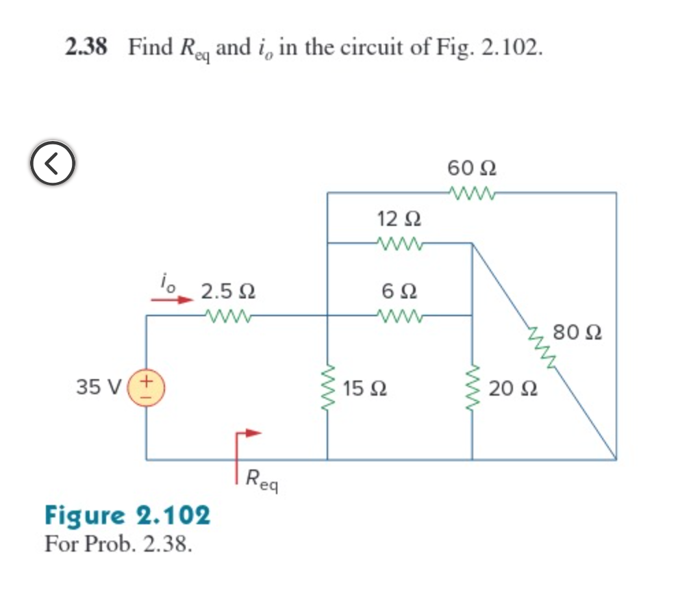 Solved 2.38 Find Req and i, in the circuit of Fig. 2.102. 60 | Chegg.com