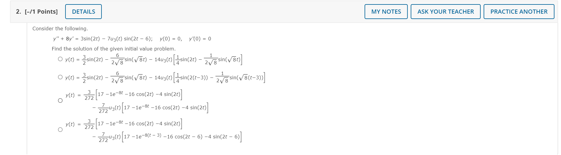 Solved 2. [-/1 Points] DETAILS MY NOTES ASK YOUR TEACHER | Chegg.com