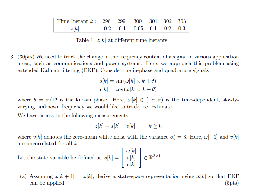 Solved Table 1: z[k] at different time instants (30pts) We | Chegg.com