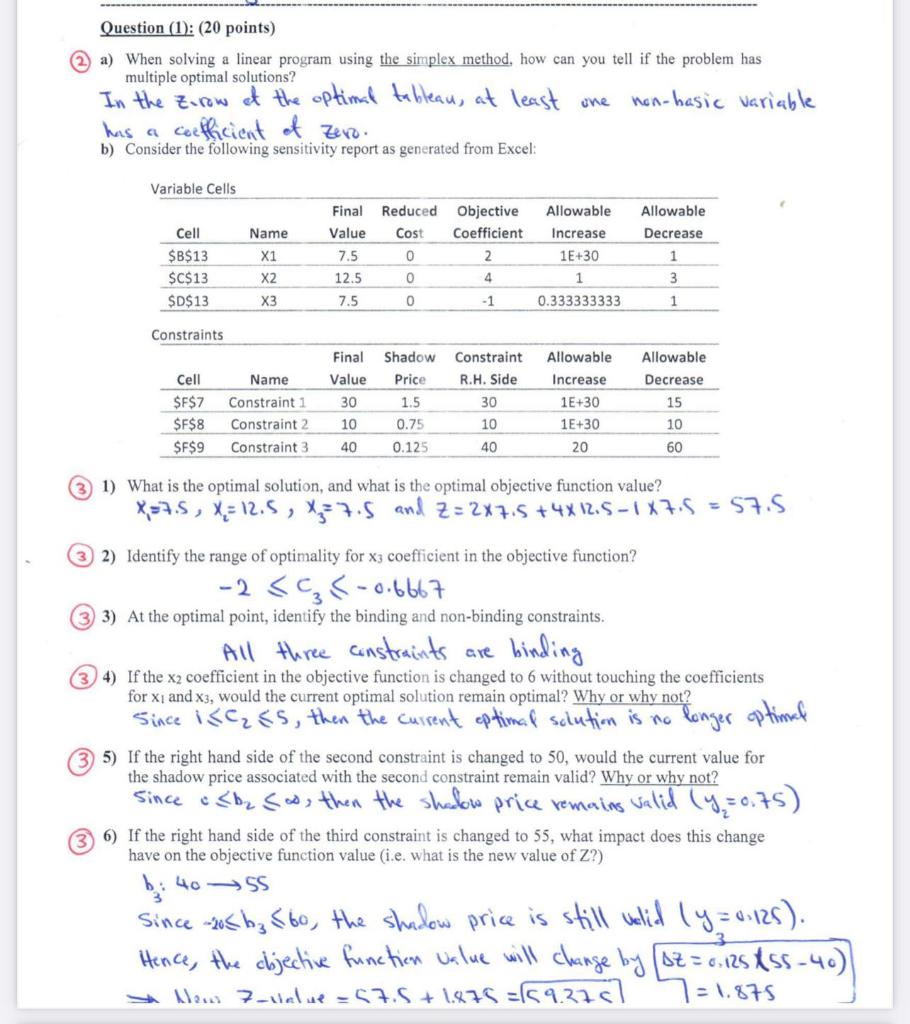 (2) a) When solving a linear program using the | Chegg.com