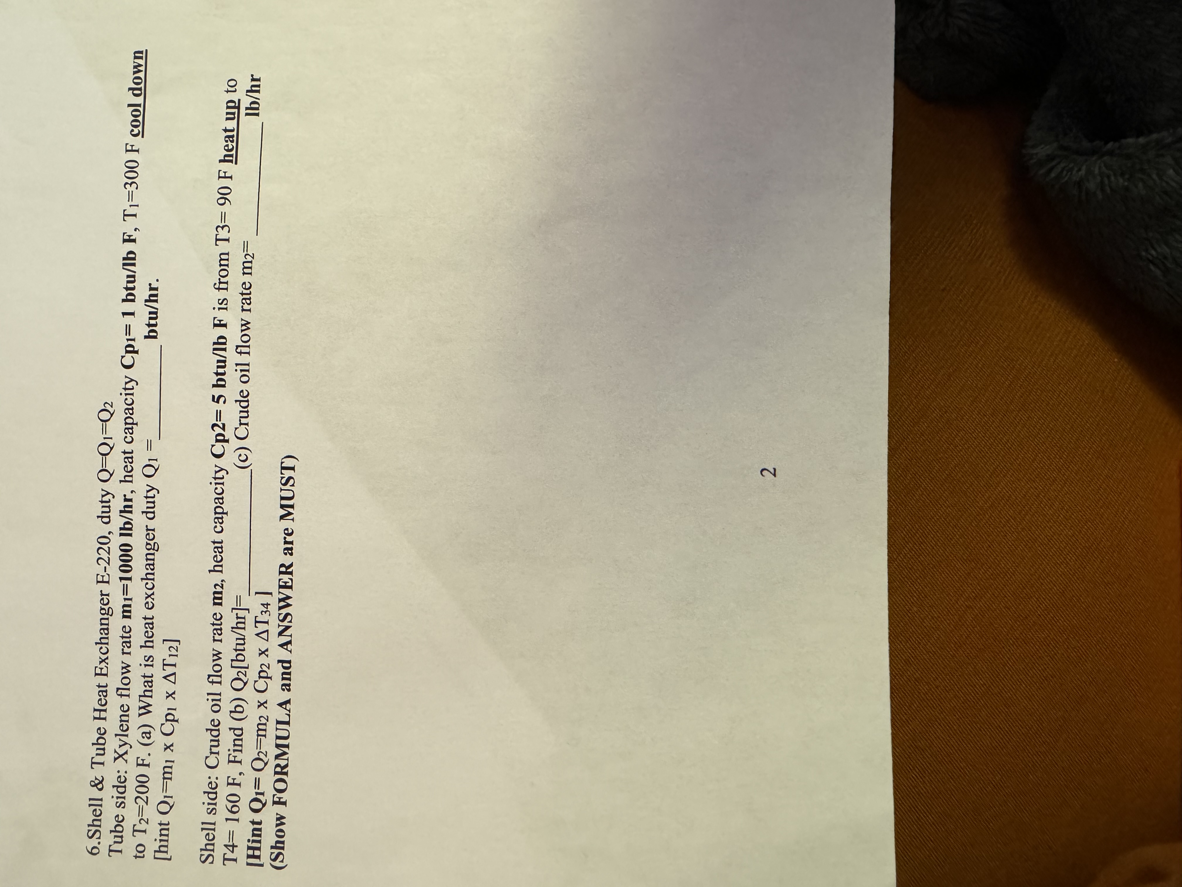 Solved Shell & Tube Heat Exchanger E-220, ﻿duty Q=Q1=Q2Tube | Chegg.com