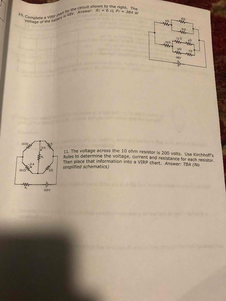 Solved . Complete a VIRP chart for the circuit shown to the | Chegg.com