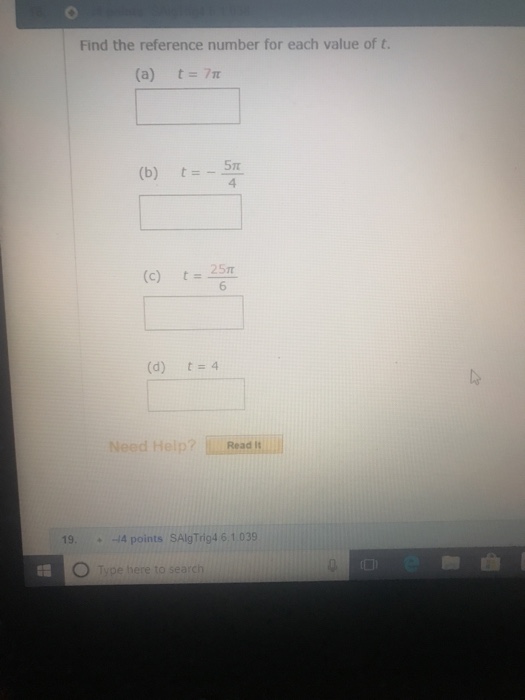 Solved Find the reference number for each value of t. | Chegg.com