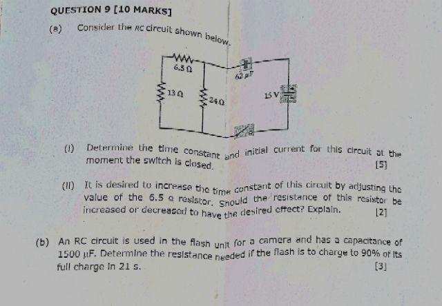 Solved QUESTION 9 [10 MARKS] (8) Consider the RC circuit | Chegg.com