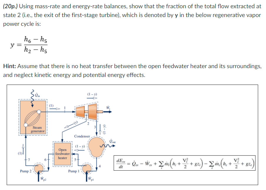 Solved (20p.) Using mass-rate and energy-rate balances, show | Chegg.com