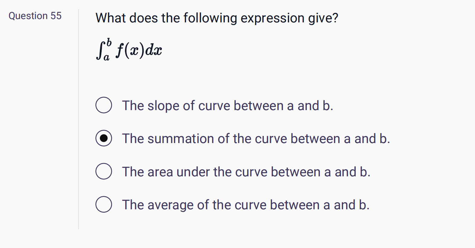 Solved What does the following expression give? ∫abf(x)dx | Chegg.com
