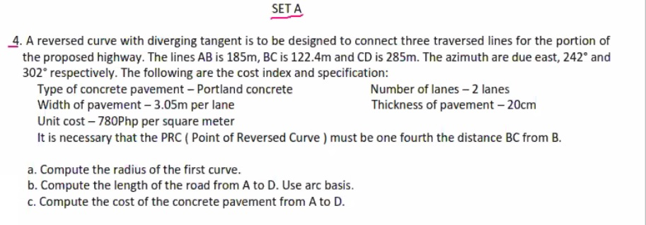 Solved SET A 4. A reversed curve with diverging tangent is | Chegg.com