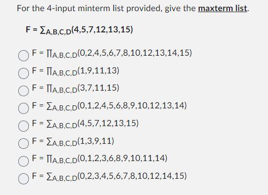 Solved For the 4-input minterm list provided, give the | Chegg.com