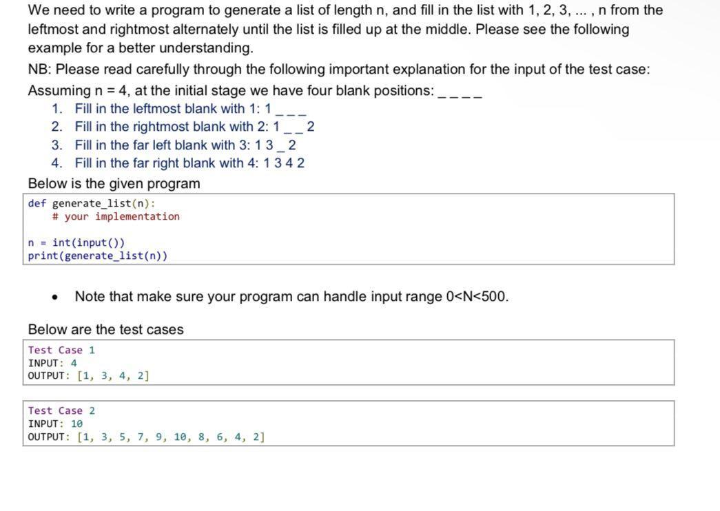 Solved We Need To Write A Program To Generate A List Of Chegg