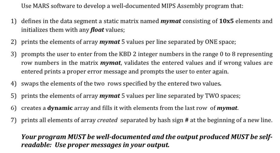 Use MARS software to develop a well-documented MIPS | Chegg.com