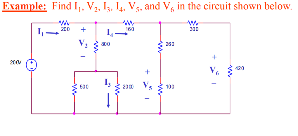 Solved Example: Find I1, V2, I3, I4, V5, and V6 in the | Chegg.com