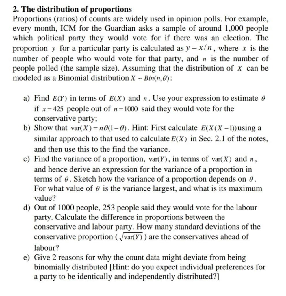 Solved 2. The distribution of proportions Proportions | Chegg.com