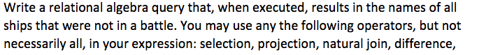 Write a relational algebra query that, when executed, | Chegg.com