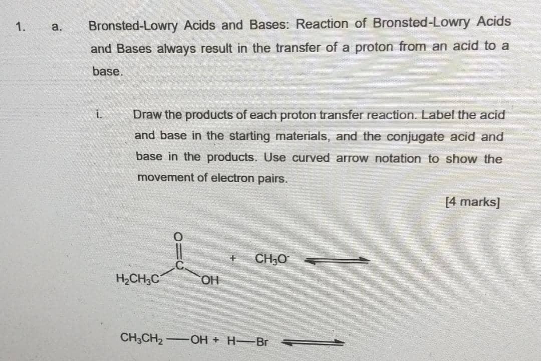 Solved 1. a. Bronsted-Lowry Acids and Bases: Reaction of | Chegg.com