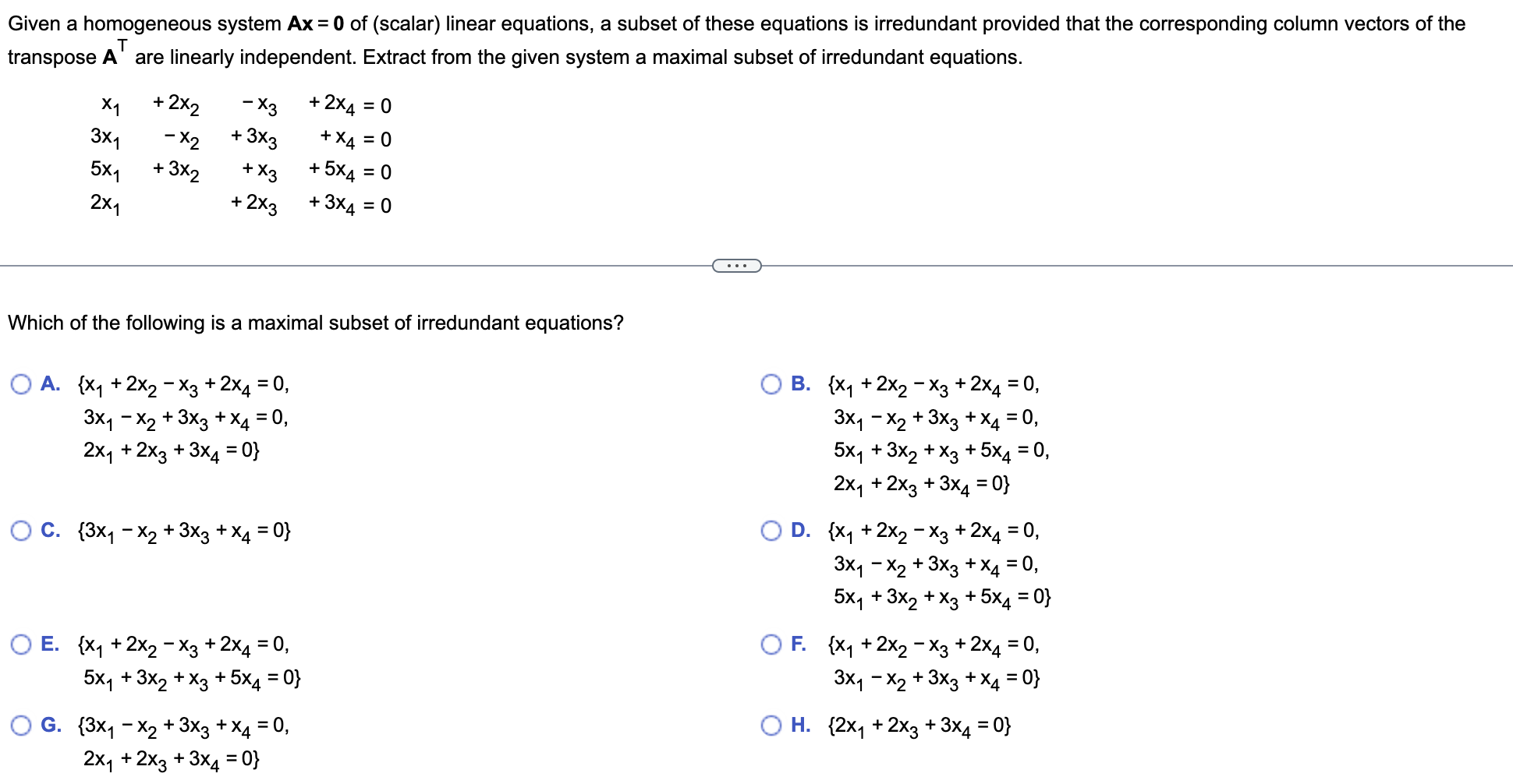 Solved Given a homogeneous system Ax = 0 of (scalar) linear | Chegg.com
