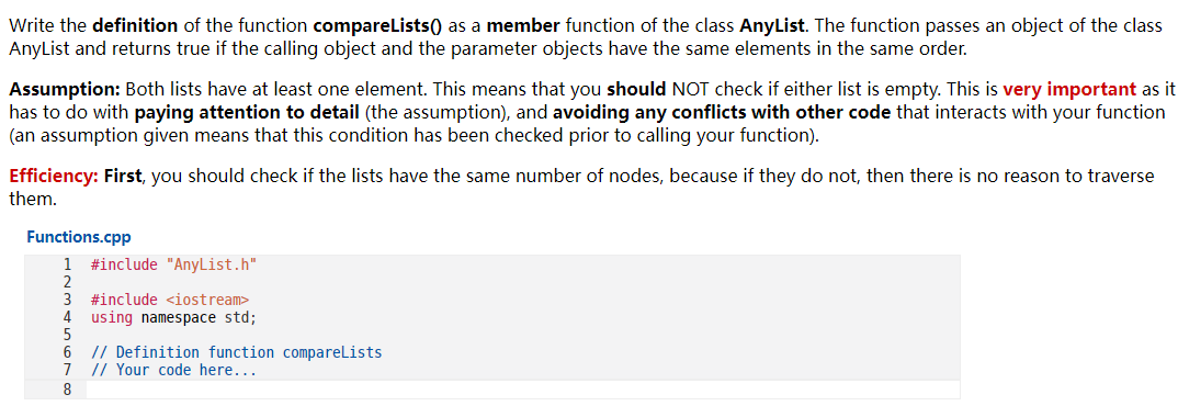 Solved Write the definition of the function compareLists 0 | Chegg.com