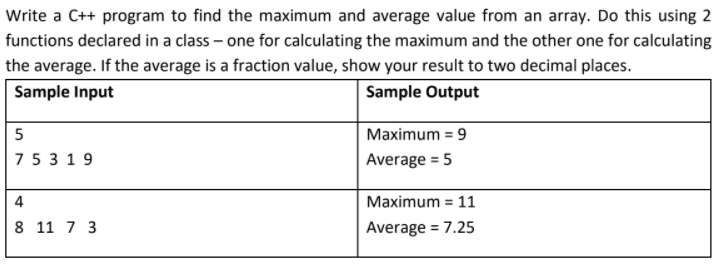 Solved Write a C++ program to find the maximum and average | Chegg.com