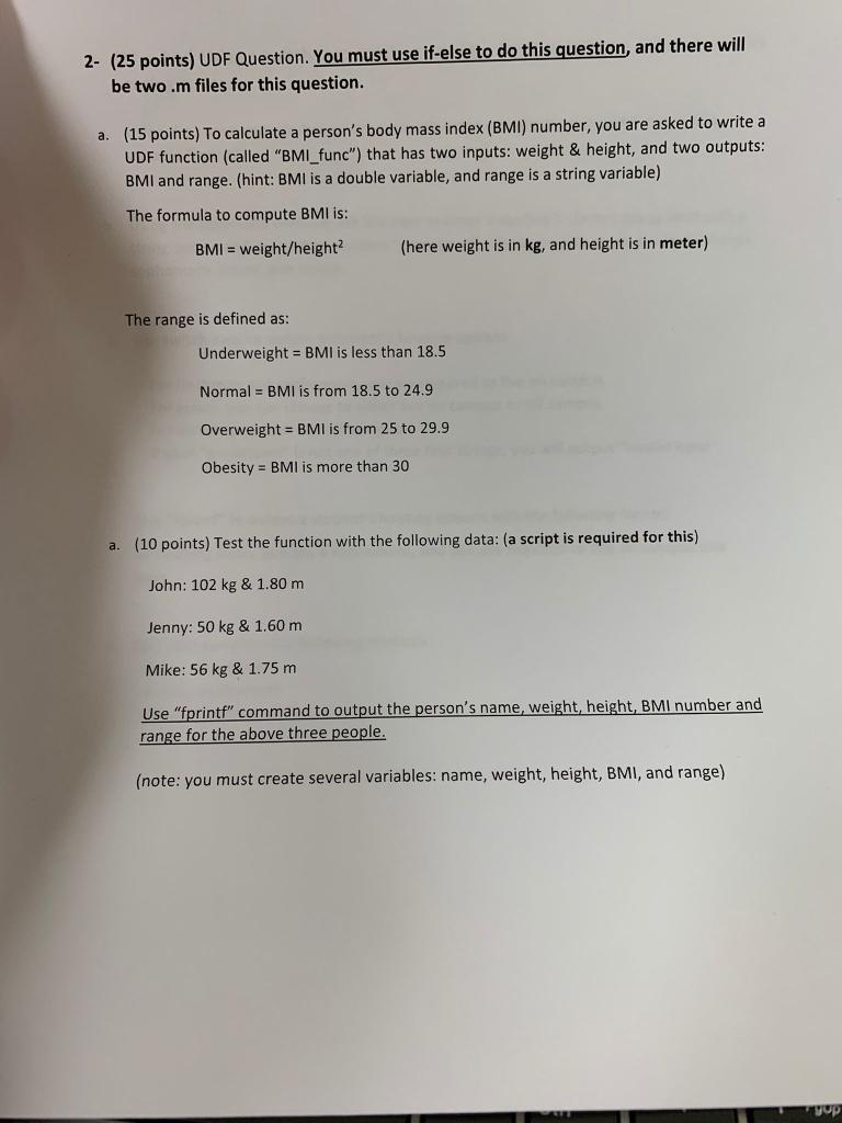 Solved 2- (25 points) UDF Question. You must use if-else to | Chegg.com