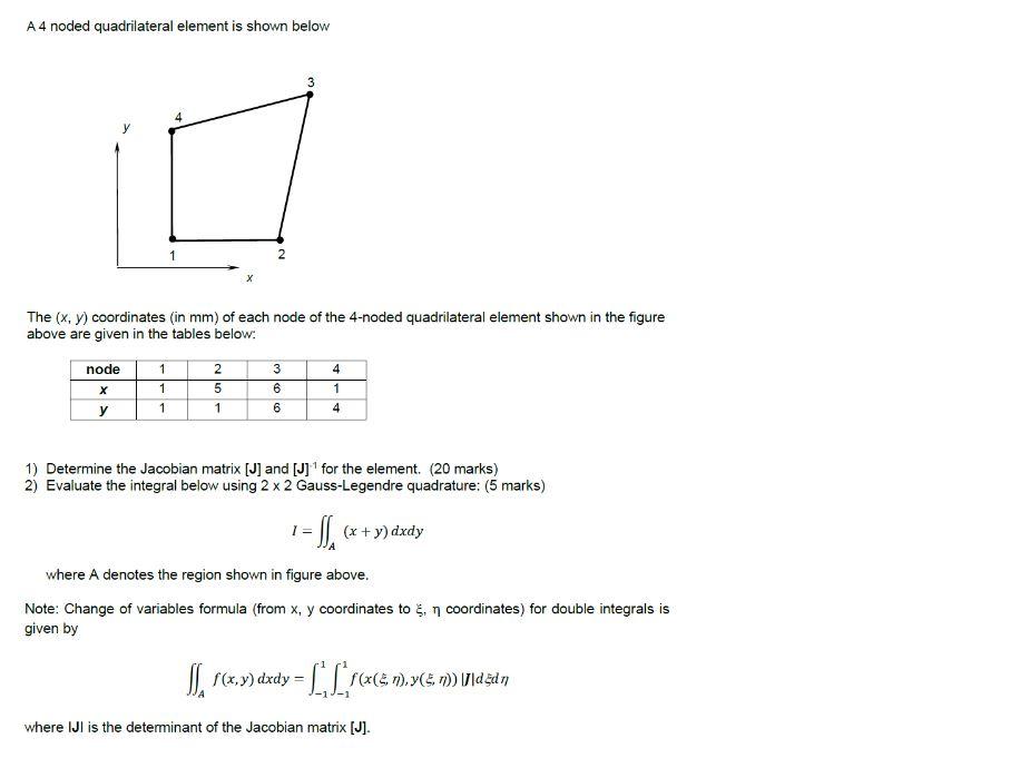 Solved A 4 noded quadrilateral element is shown below The | Chegg.com