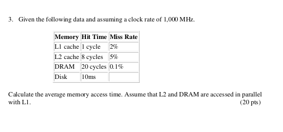 Solved 3. Given the following data and assuming a clock rate | Chegg.com