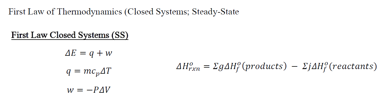 Solved First Law of Thermodynamics (Closed Systems; | Chegg.com