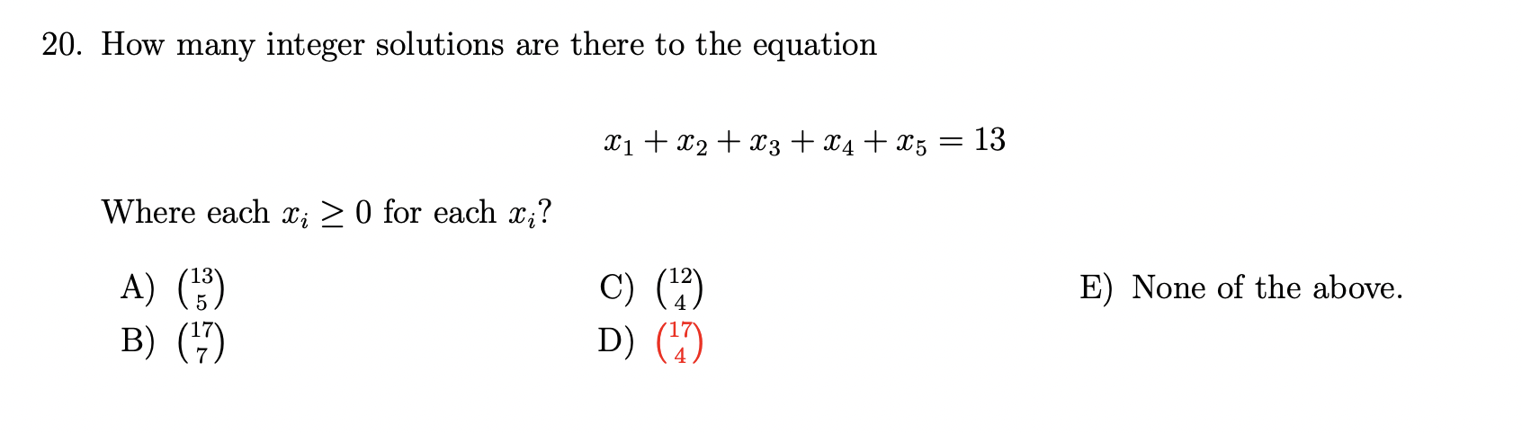 Solved 20. How many integer solutions are there to the | Chegg.com