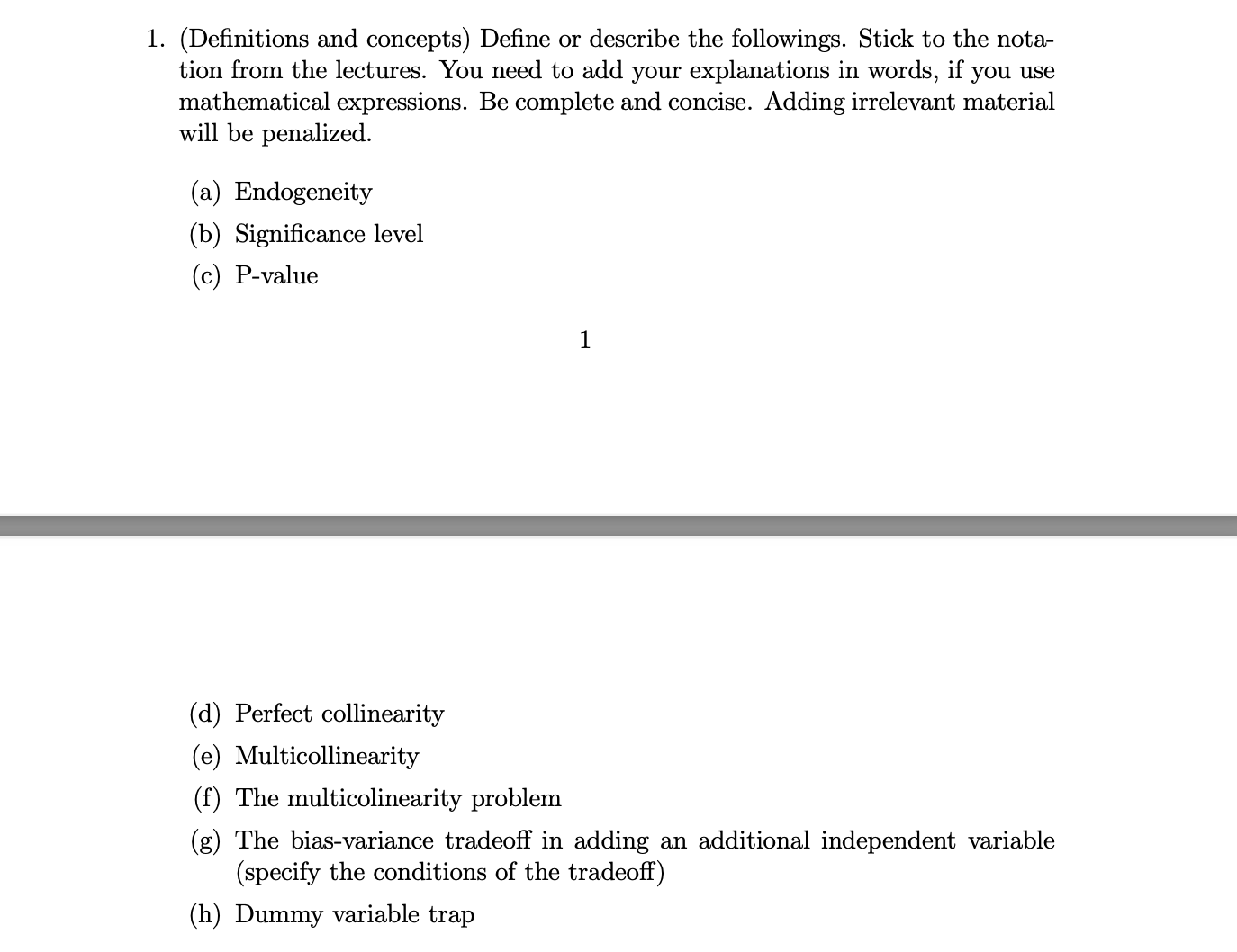 Solved (Definitions and concepts) ﻿Define or describe the | Chegg.com