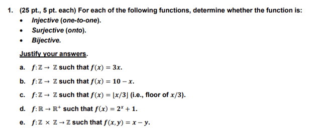 Solved 1. (25 pt., 5 pt. each) For each of the following | Chegg.com