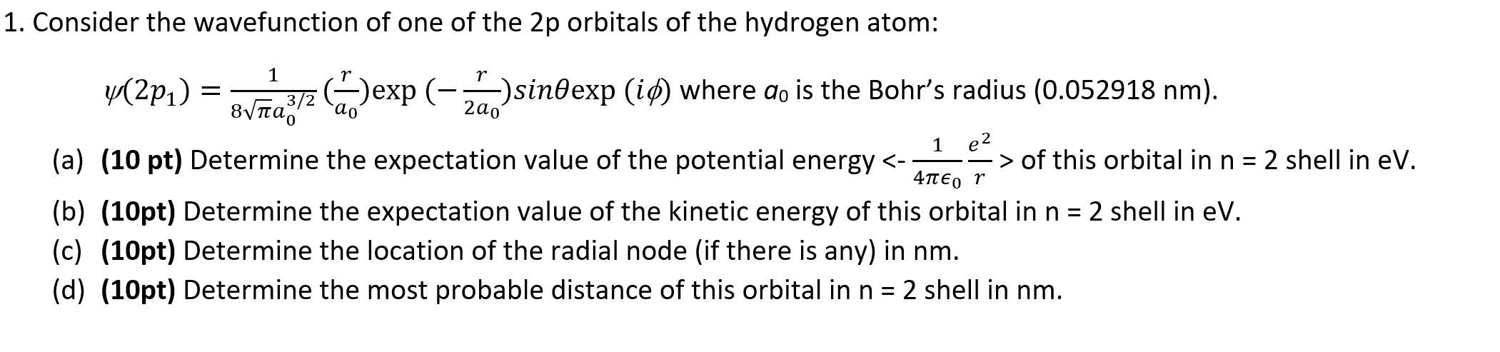 Solved Consider the wavefunction of one of the 2p orbitals | Chegg.com