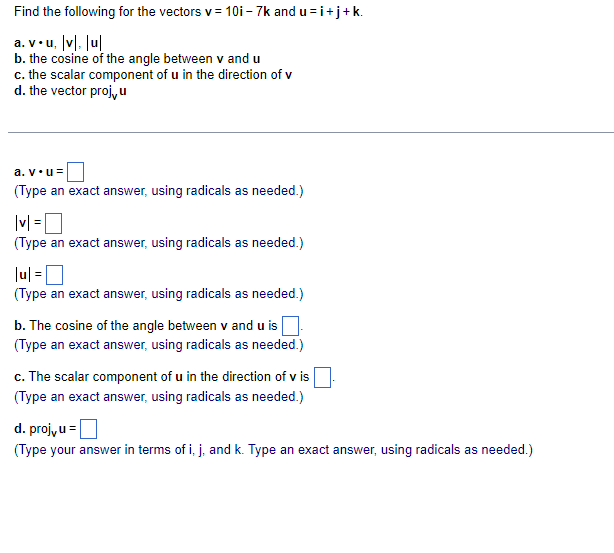 Solved Find the following for the vectors \\( \\mathbf{v}=10 | Chegg.com