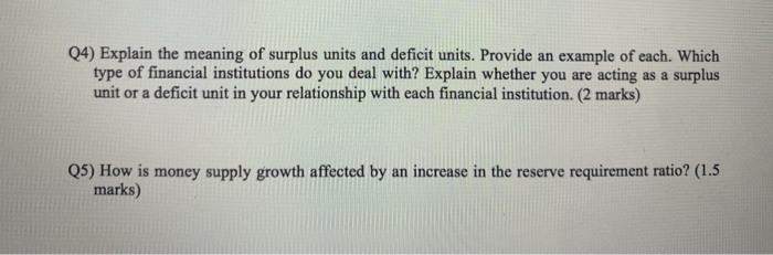 Solved Q4) Explain the meaning of surplus units and deficit | Chegg.com