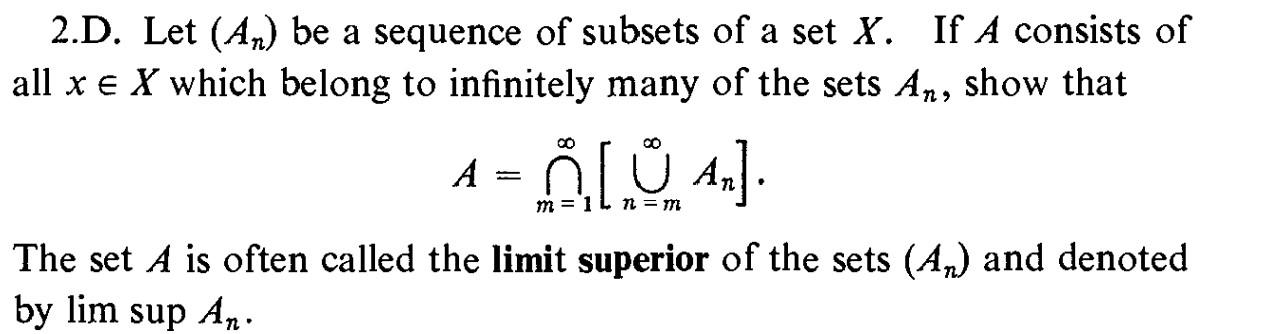 Solved 2.D. Let (An) be a sequence of subsets of a set X. If | Chegg.com