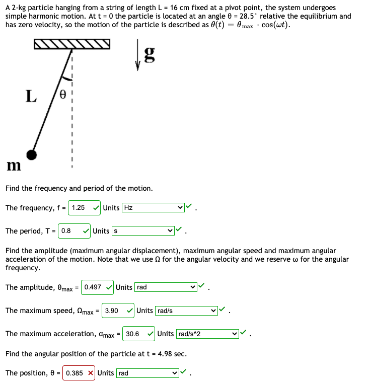 Solved A 2-kg particle hanging from a string of length L = | Chegg.com