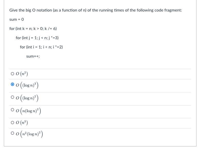 Solved Give the big O notation (as a function of n ) of the | Chegg.com