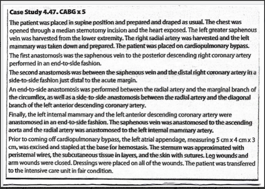 Solved Case Study 4.47. CABG X5 The patient was placed in | Chegg.com
