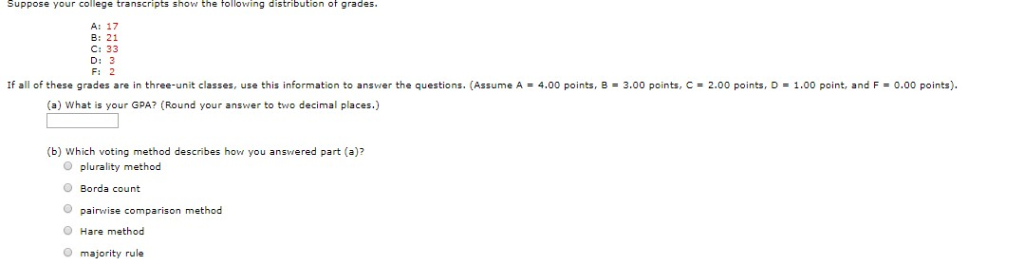Solved Suppose your college transcripts show the following | Chegg.com