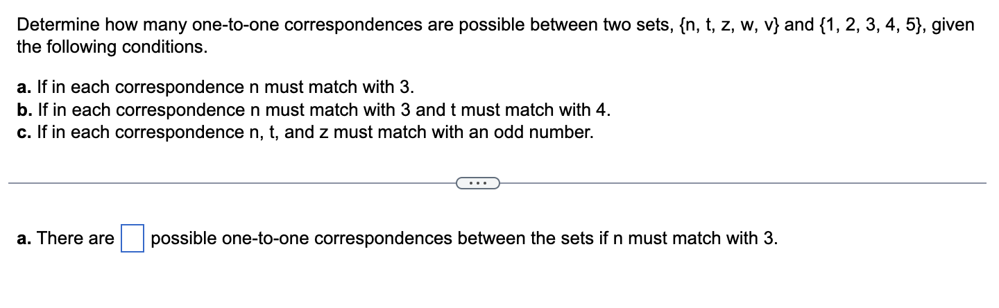 Solved Determine how many one-to-one correspondences are | Chegg.com