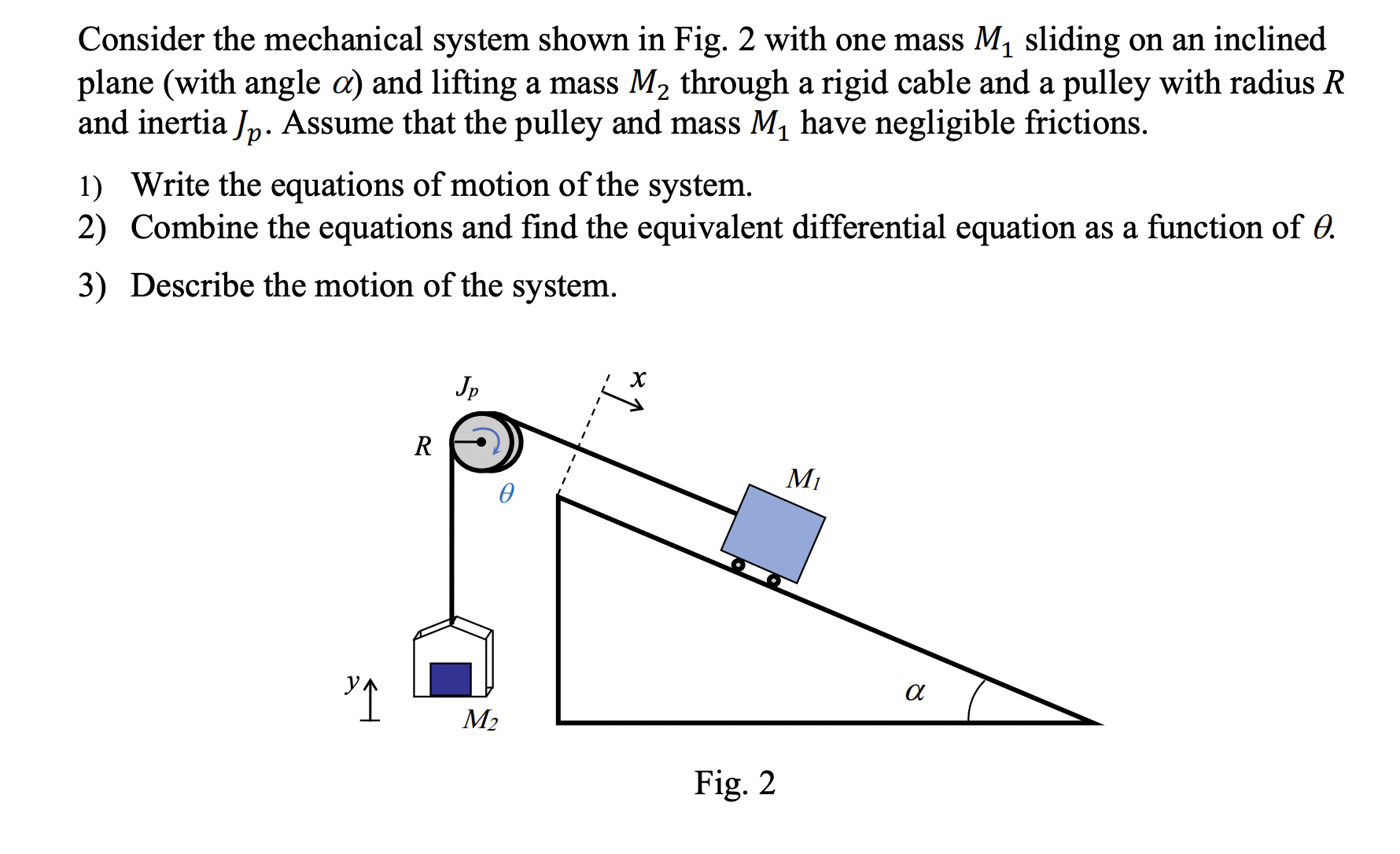 Solved Consider the mechanical system shown in Fig. 2 ﻿with | Chegg.com