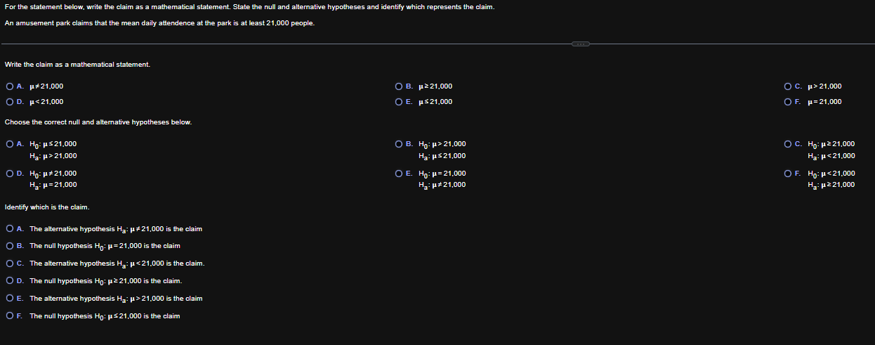 Solved ior the statement below, write the claim as a | Chegg.com
